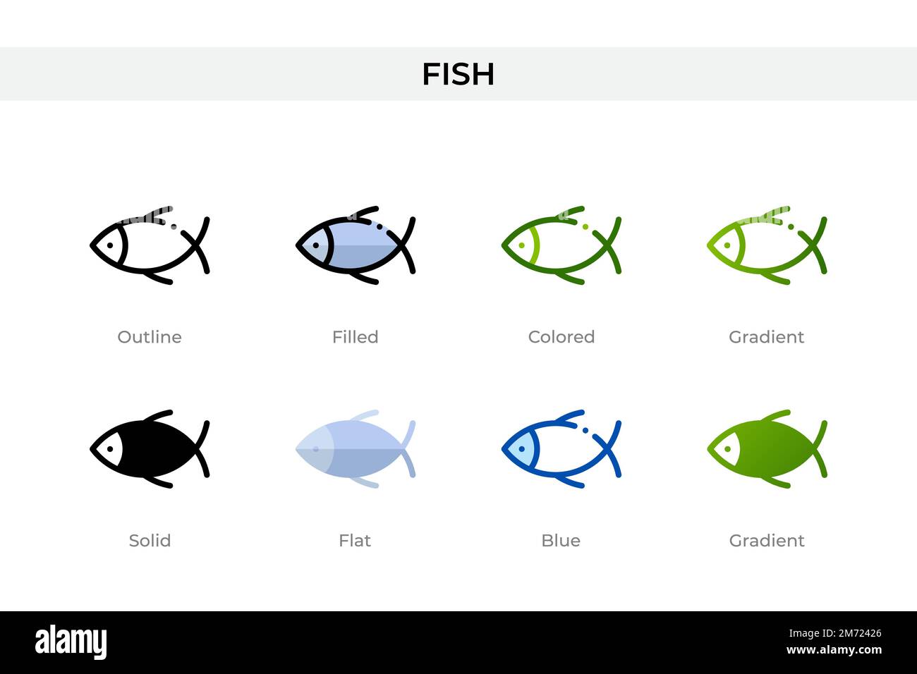 Fish icon in different style. Fish vector icons designed in outline ...