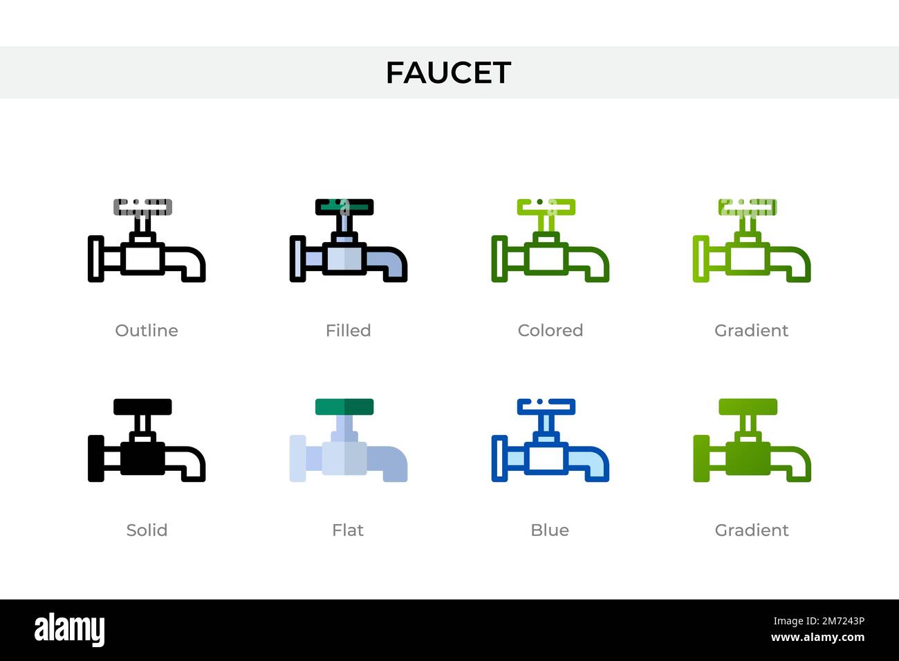 Faucet icon in different style. Faucet vector icons designed in outline, solid, colored, filled ...