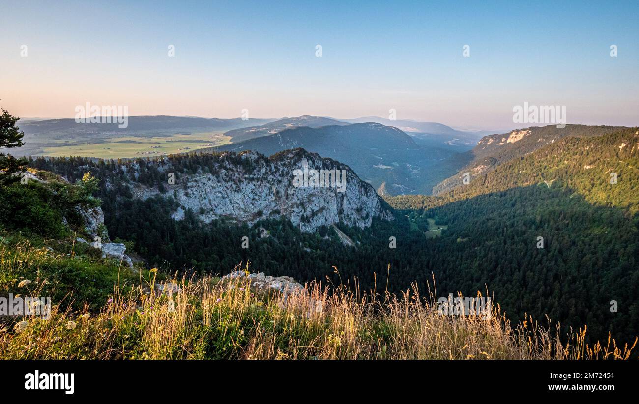 Overlook at Creux Du Van region in Switzerland Stock Photo - Alamy