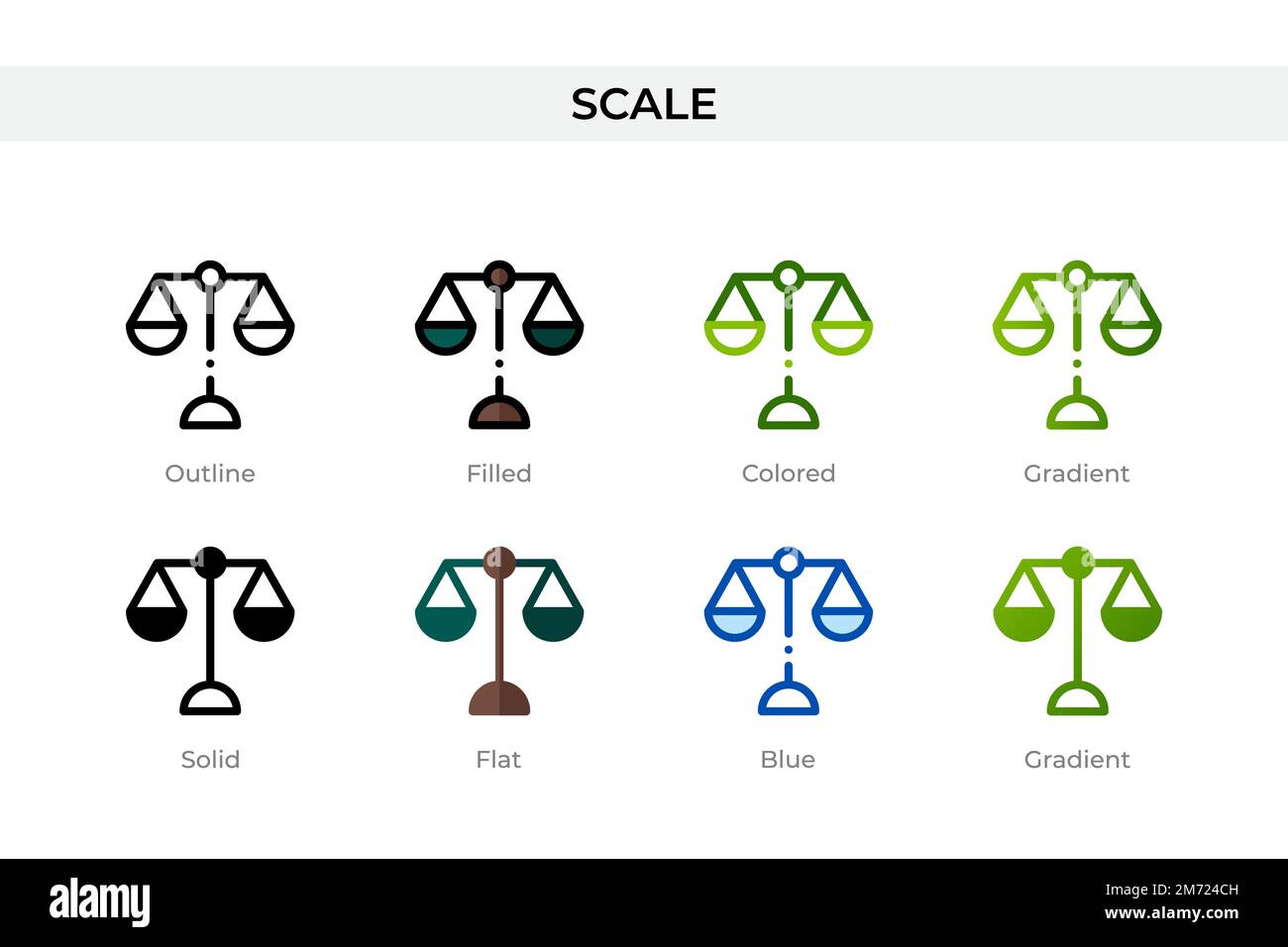 Scale icon in different style. Scale vector icons designed in outline ...
