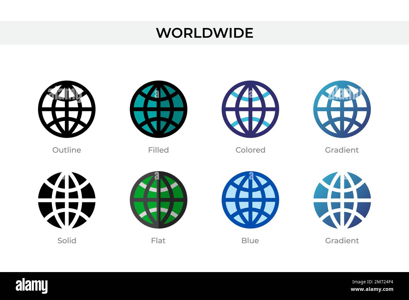 Worldwide icon in different style. Worldwide vector icons designed in outline, solid, colored ...
