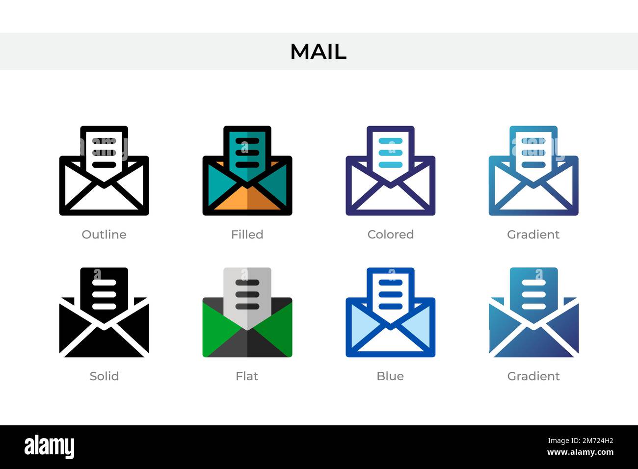Mail icon in different style. Mail vector icons designed in outline ...