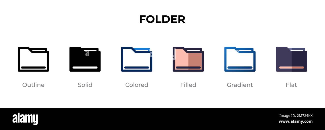 Folder icon in different style. Folder vector icons designed in outline ...