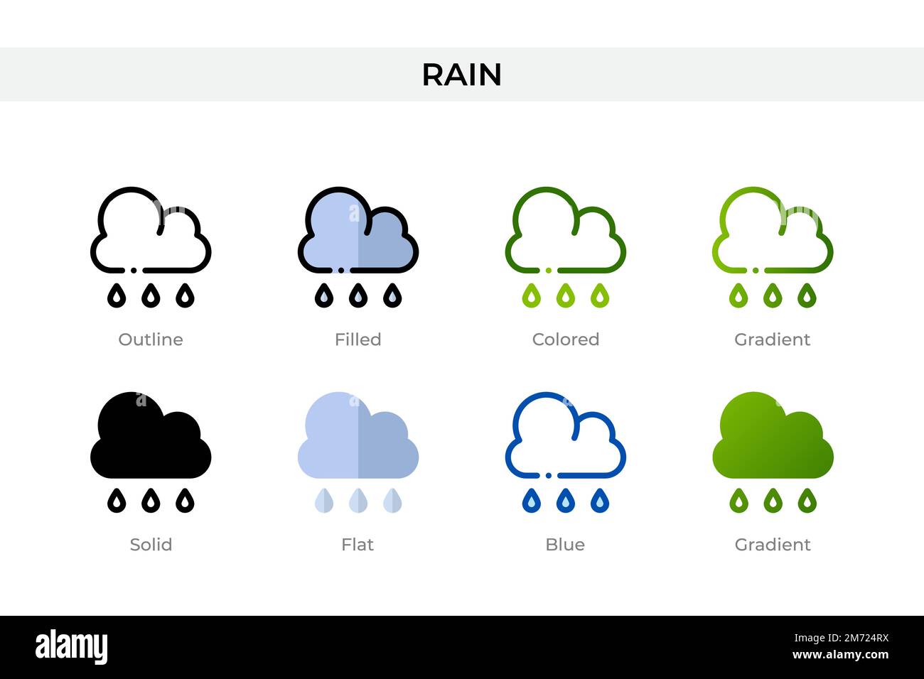 Rain icon in different style. Rain vector icons designed in outline ...