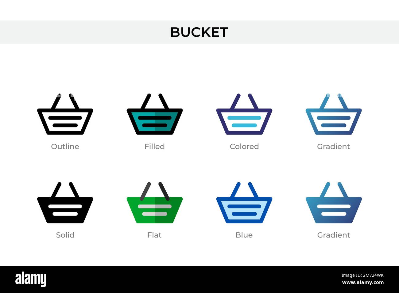 Bucket icon in different style. Bucket vector icons designed in outline ...