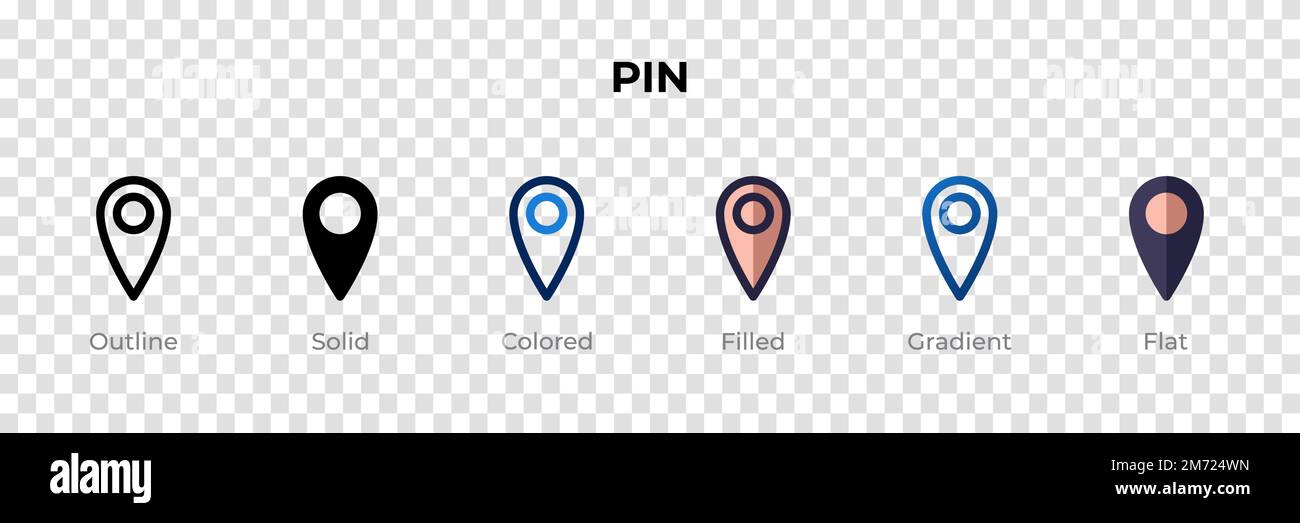 Pin icon in different style. Pin vector icons designed in outline ...