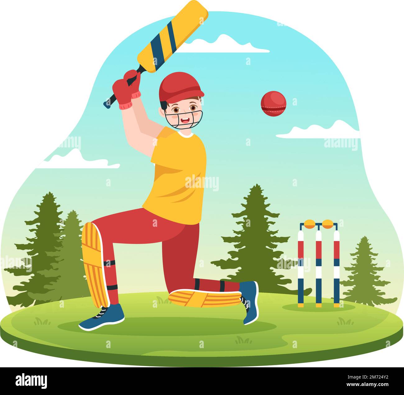 Batsman Playing Cricket Sport Illustration with Bat and Balls in the ...