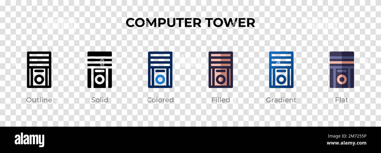 Computer Tower icon in different style. Computer Tower vector icons designed in outline, solid ...