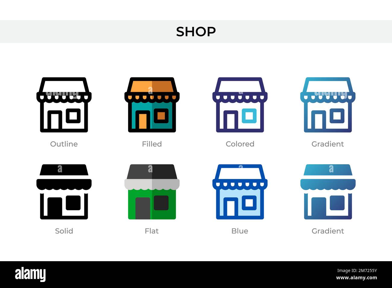 Shop icon in different style. Shop vector icons designed in outline ...