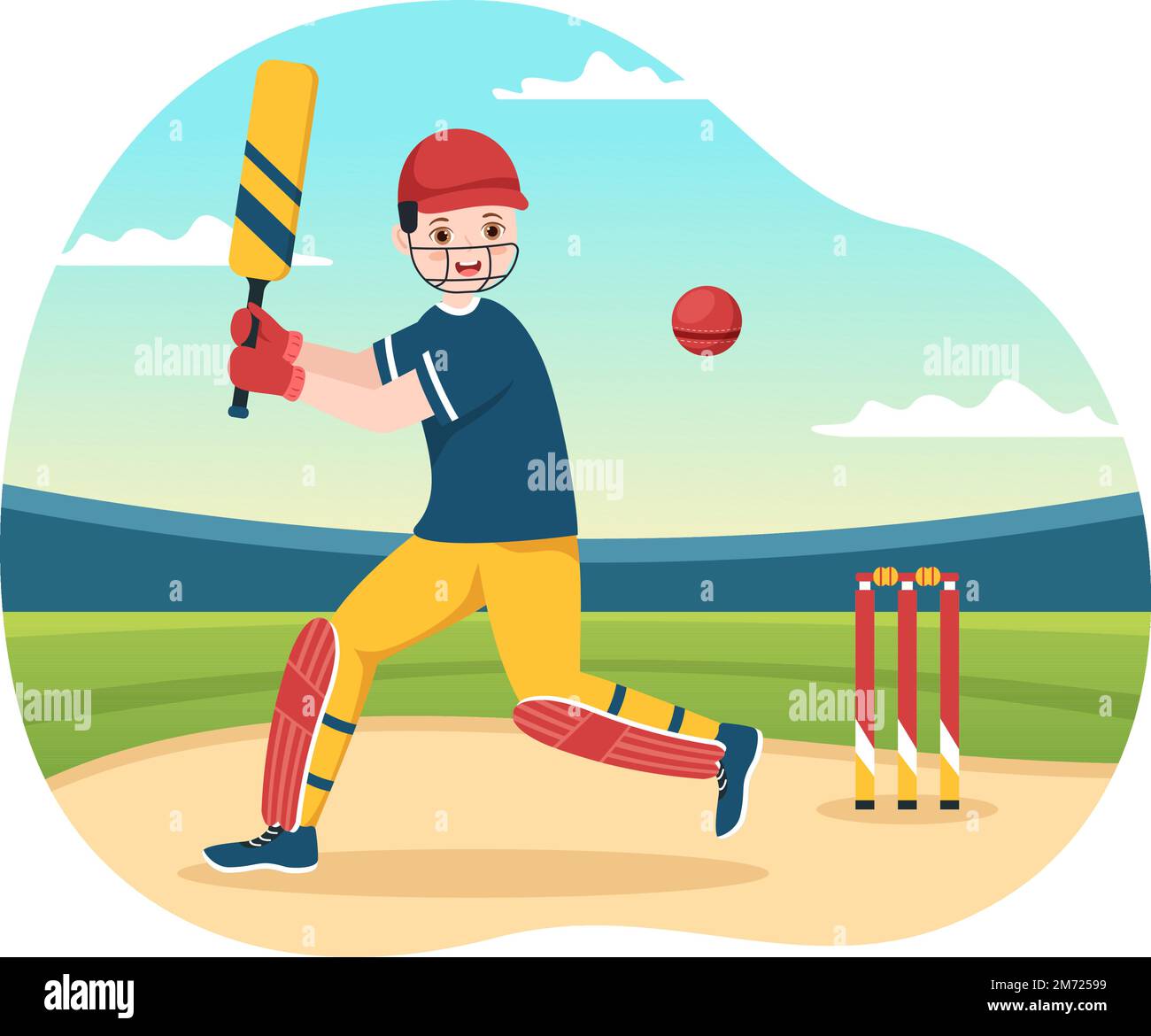 Batsman Playing Cricket Sport Illustration with Bat and Balls in the Field for Championship in ...