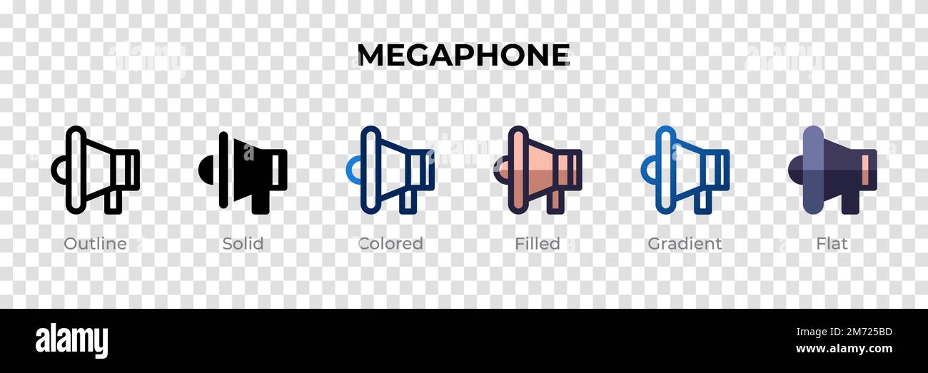 Megaphone icon in different style. Megaphone vector icons designed in outline, solid, colored ...