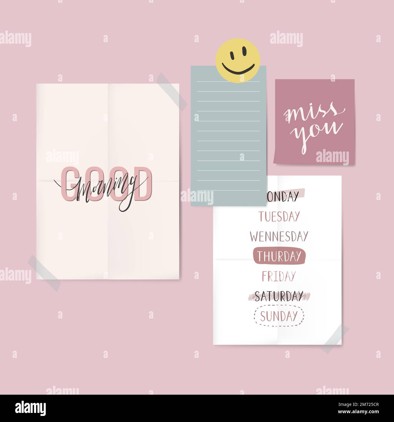 Cute weekdays with blank paper vector Stock Vector Image & Art - Alamy