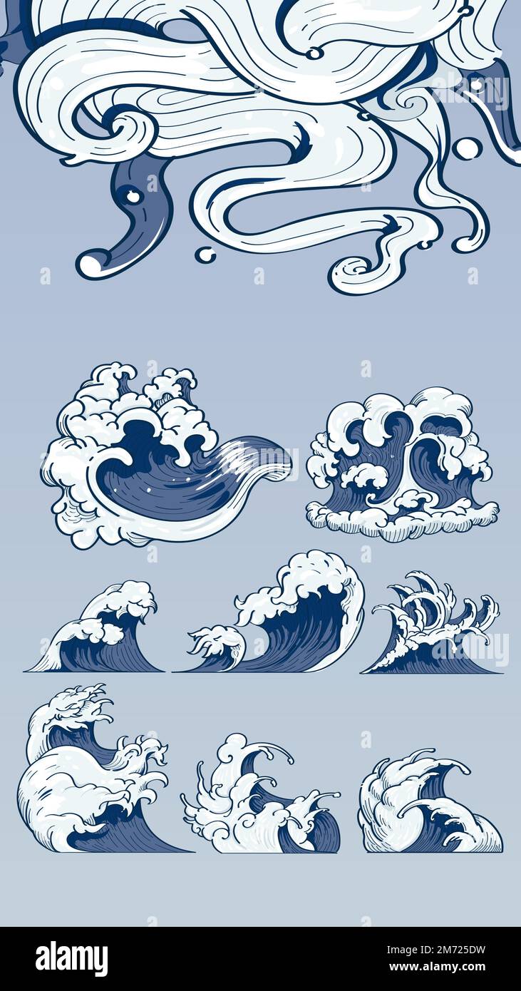 Blue Japanese wave background collection vectors Stock Vector Image ...