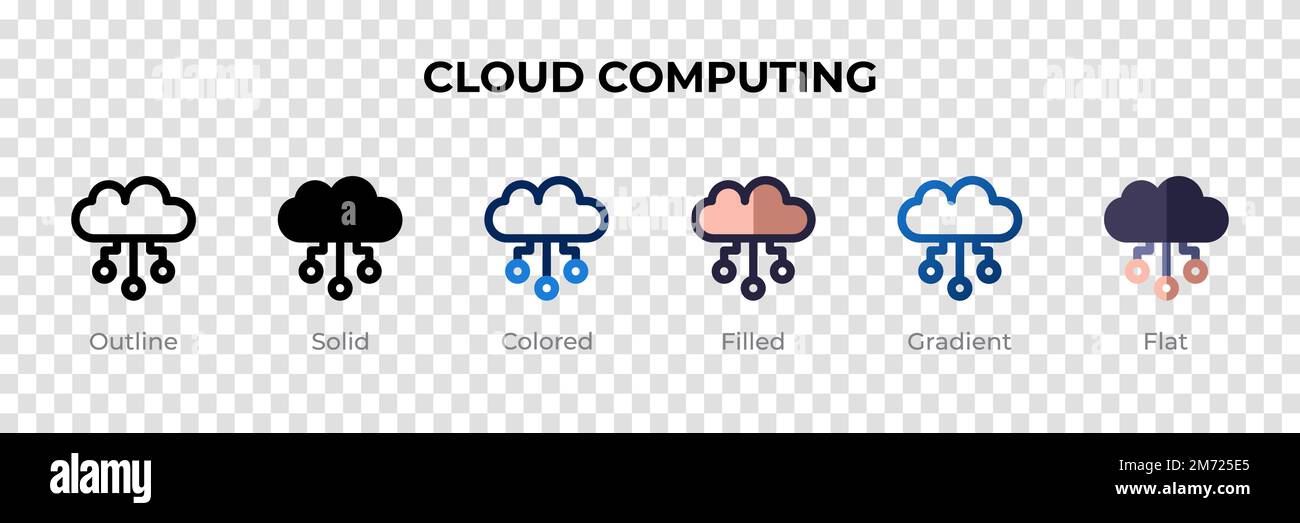 Cloud Computing icon in different style. Cloud Computing vector icons designed in outline, solid ...