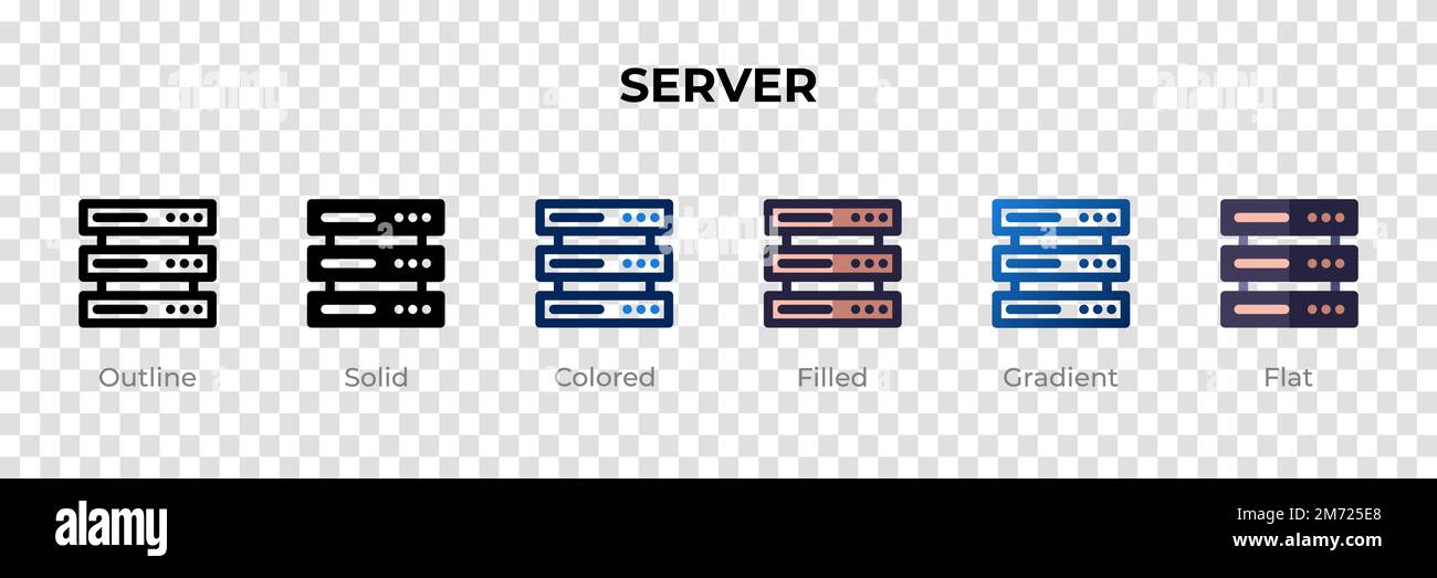 Server icon in different style. Server vector icons designed in outline, solid, colored, filled ...