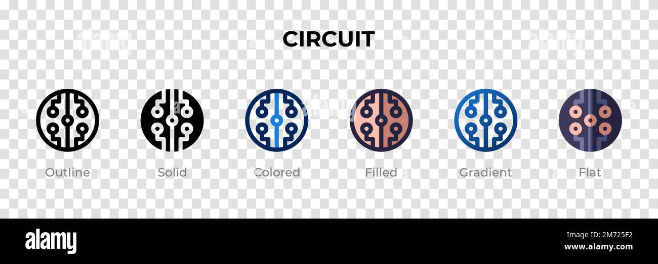 Circuit icon in different style. Circuit vector icons designed in outline, solid, colored ...