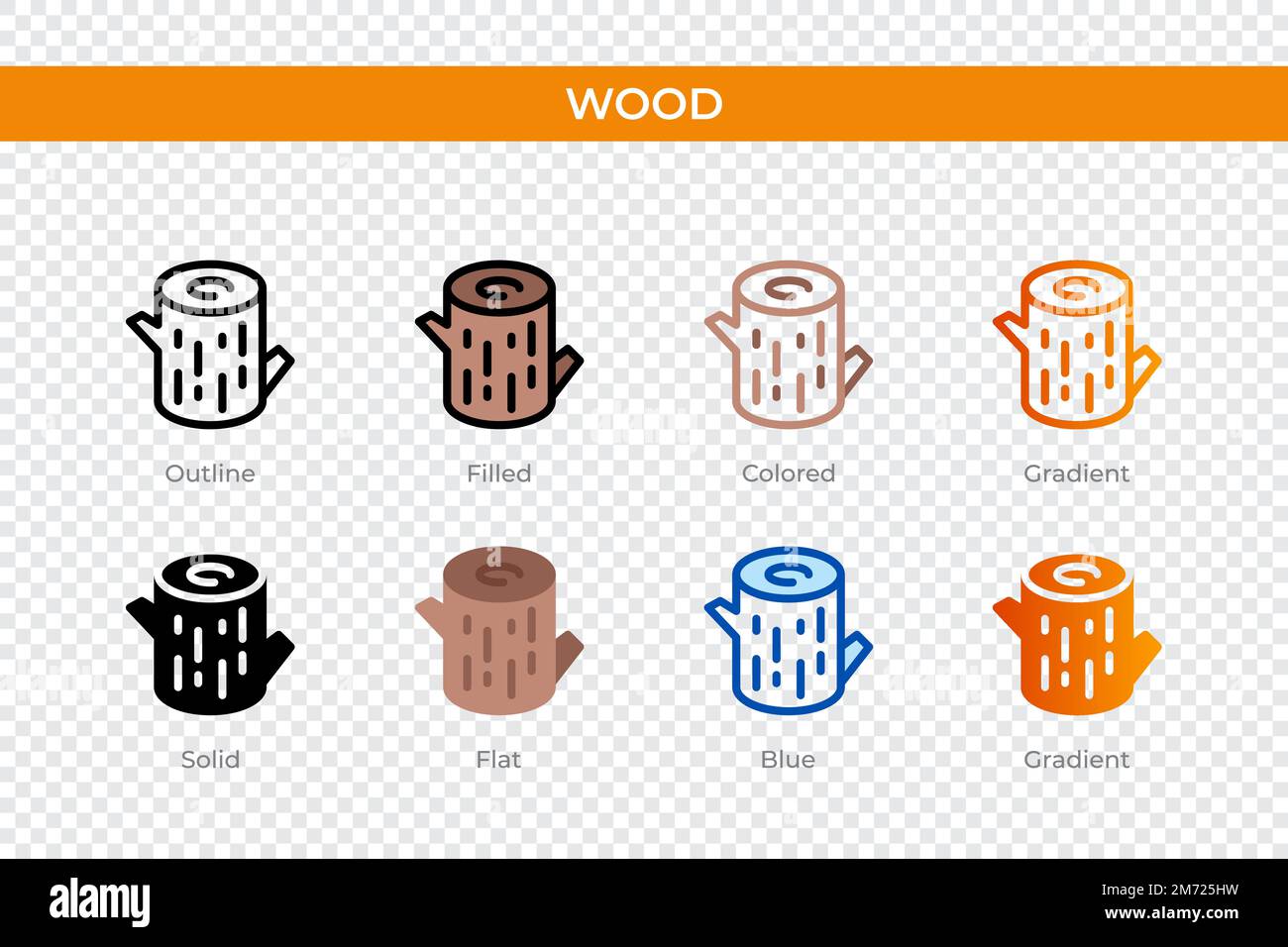 wood icon in different style. wood vector icons designed in outline ...