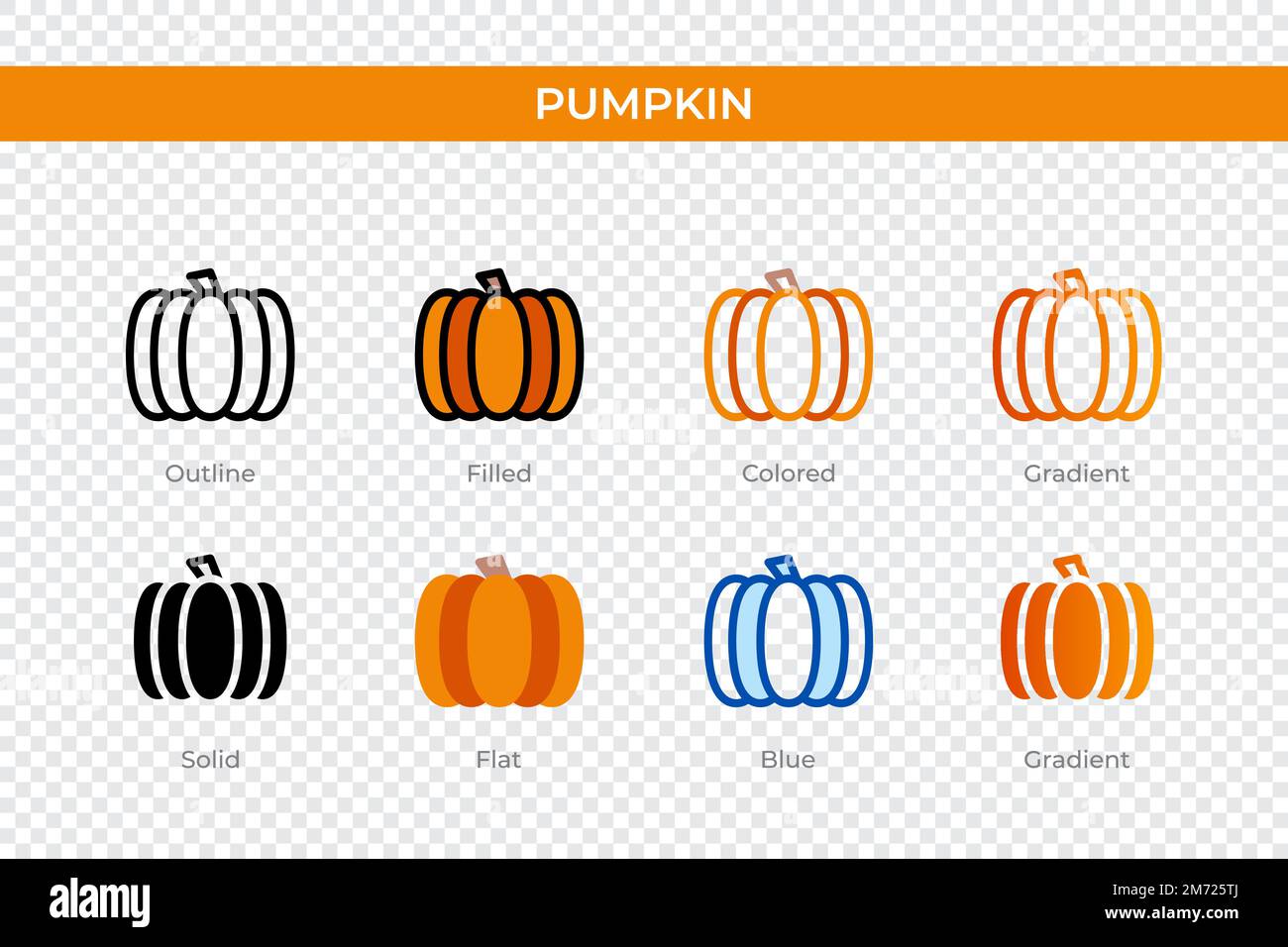 pumpkin icon in different style. pumpkin vector icons designed in outline, solid, colored ...