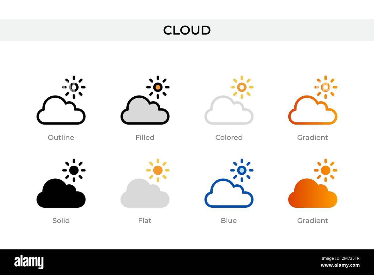 cloud icon in different style. cloud vector icons designed in outline ...