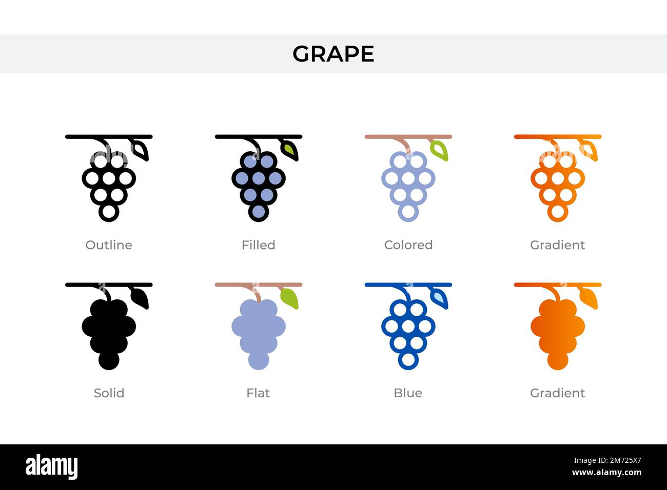grape icon in different style. grape vector icons designed in outline ...