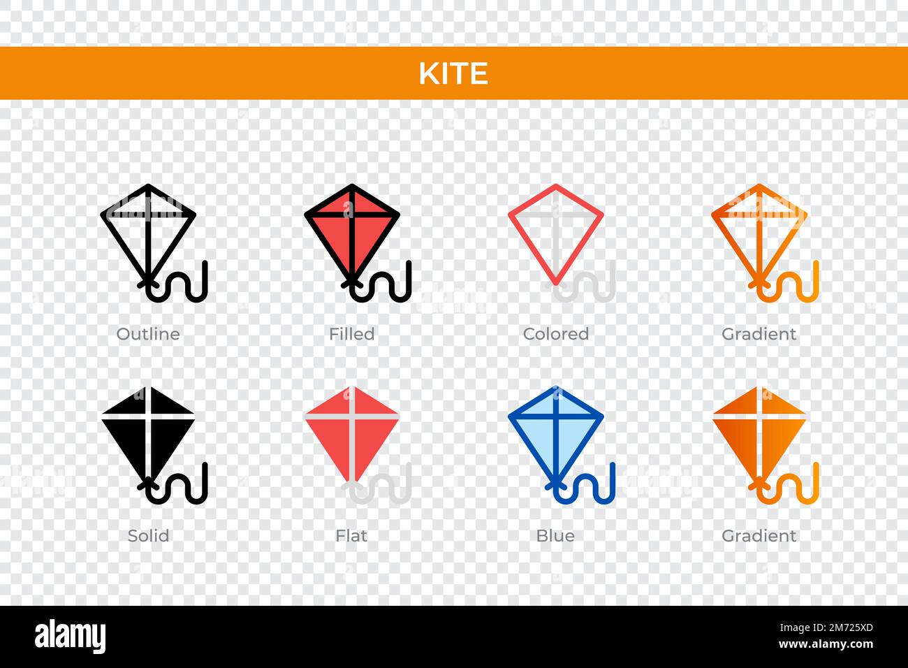 kite icon in different style. kite vector icons designed in outline ...