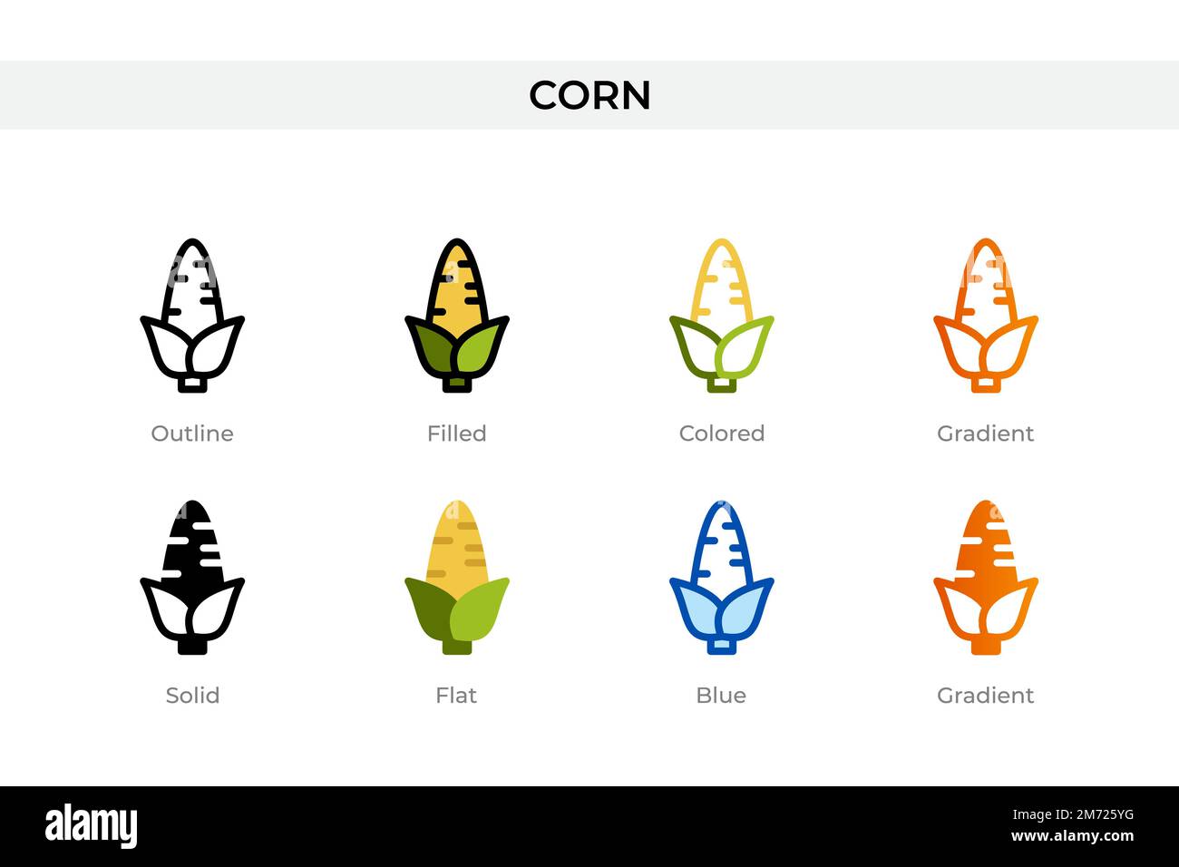 corn icon in different style. corn vector icons designed in outline ...
