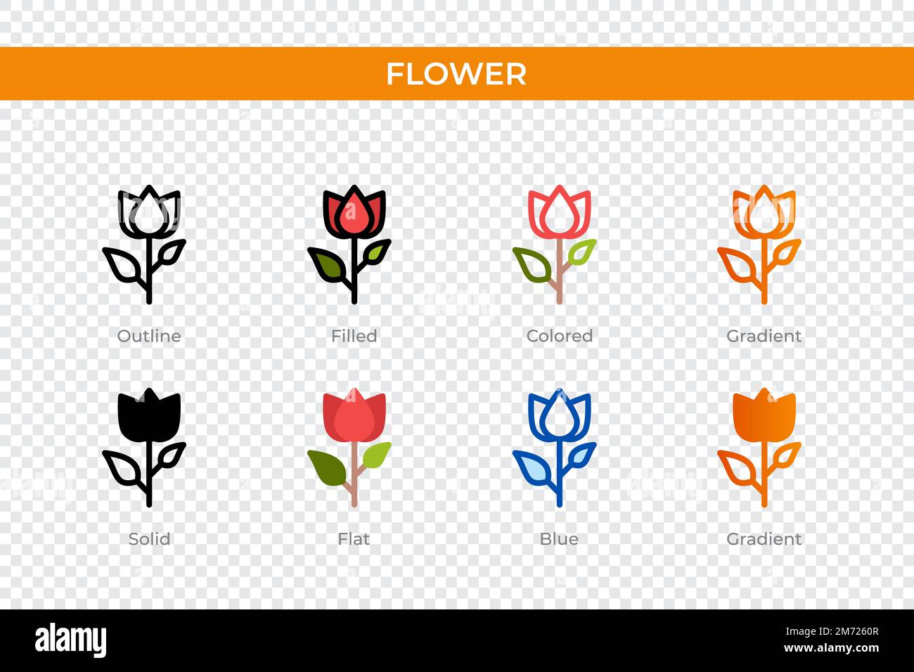 flower icon in different style. flower vector icons designed in outline ...