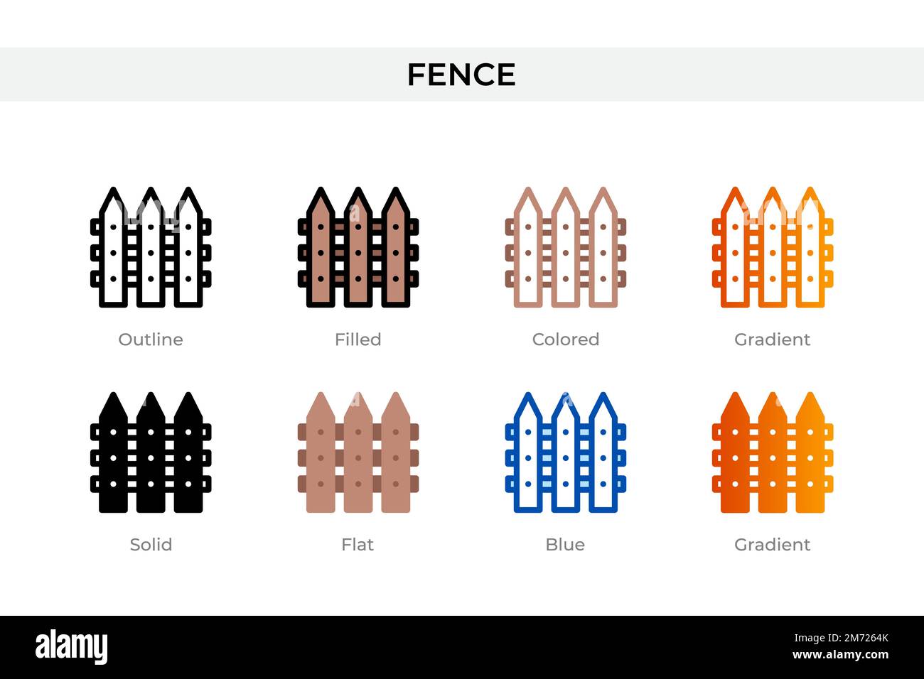 fence icon in different style. fence vector icons designed in outline, solid, colored, filled ...
