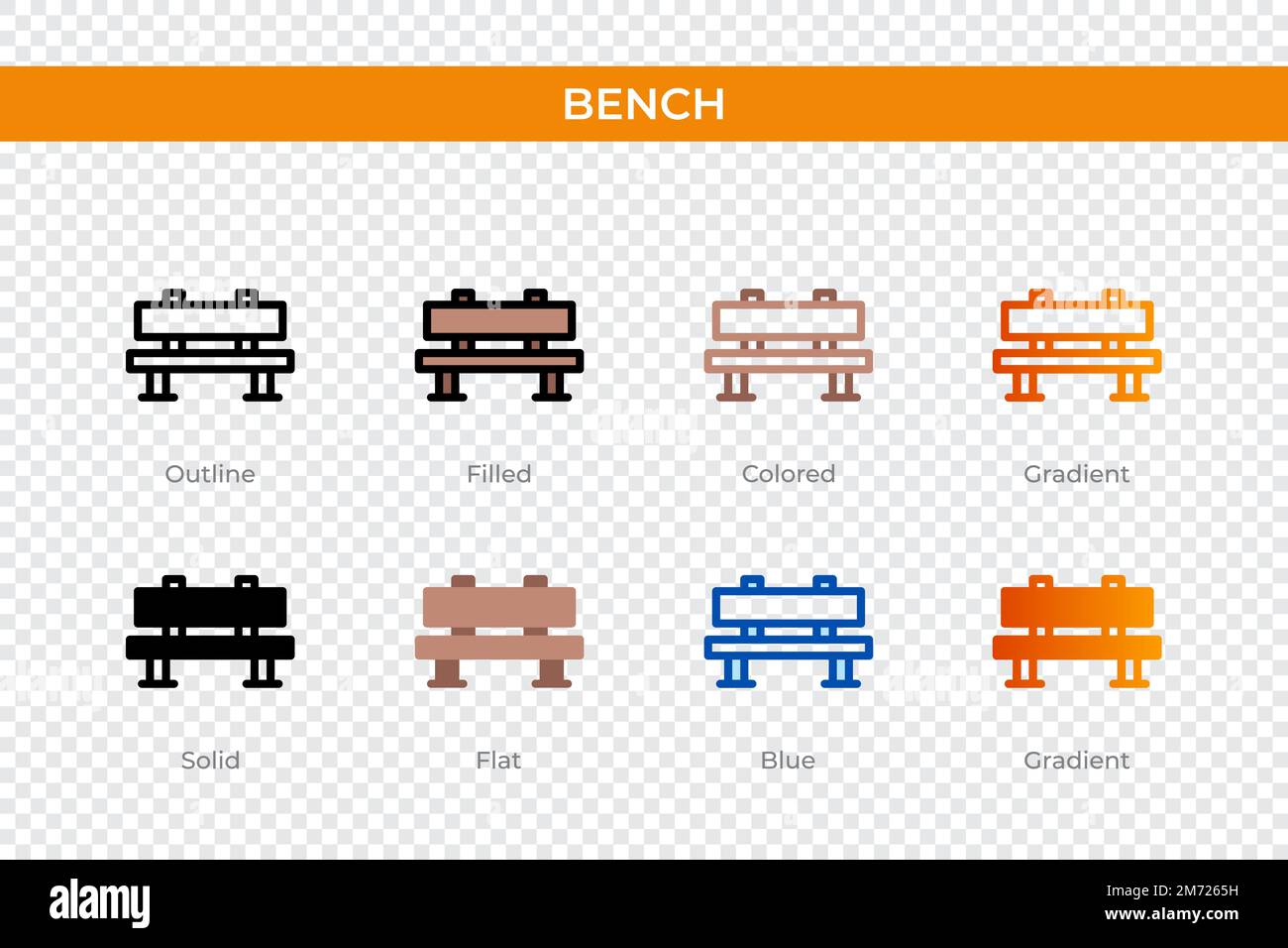bench icon in different style. bench vector icons designed in outline ...