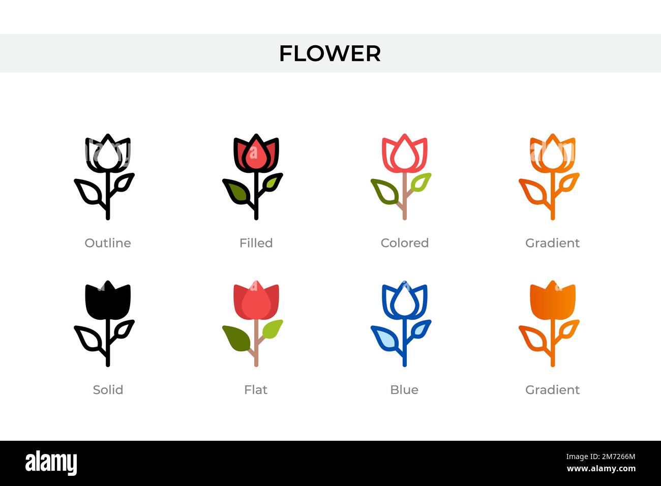 flower icon in different style. flower vector icons designed in outline ...