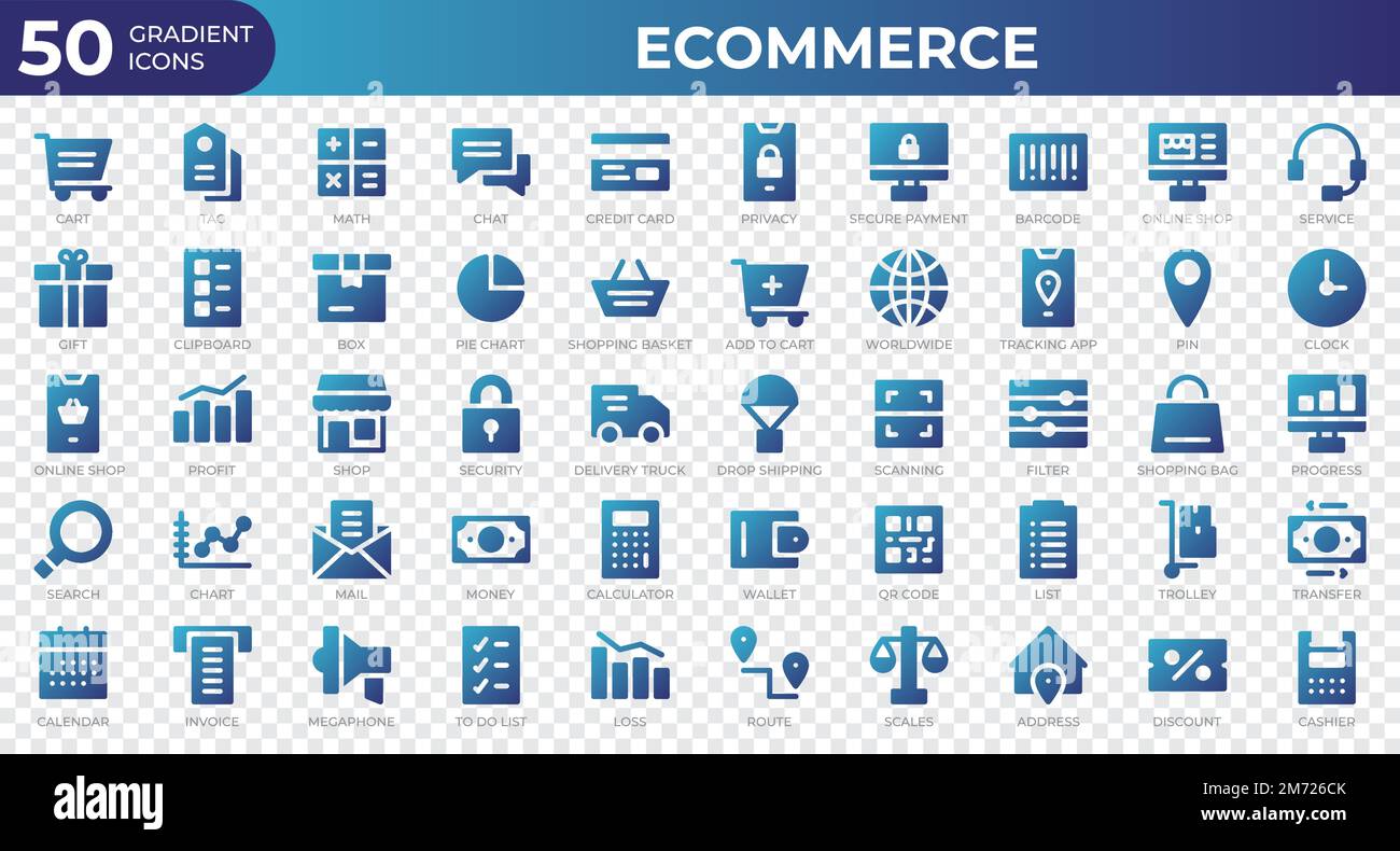 Set of 50 Ecommerce web icons in gradient style. Credit card, profit ...