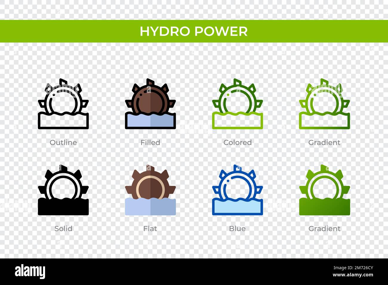 Hydro power icon in different style. Hydro power vector icons designed in outline, solid ...