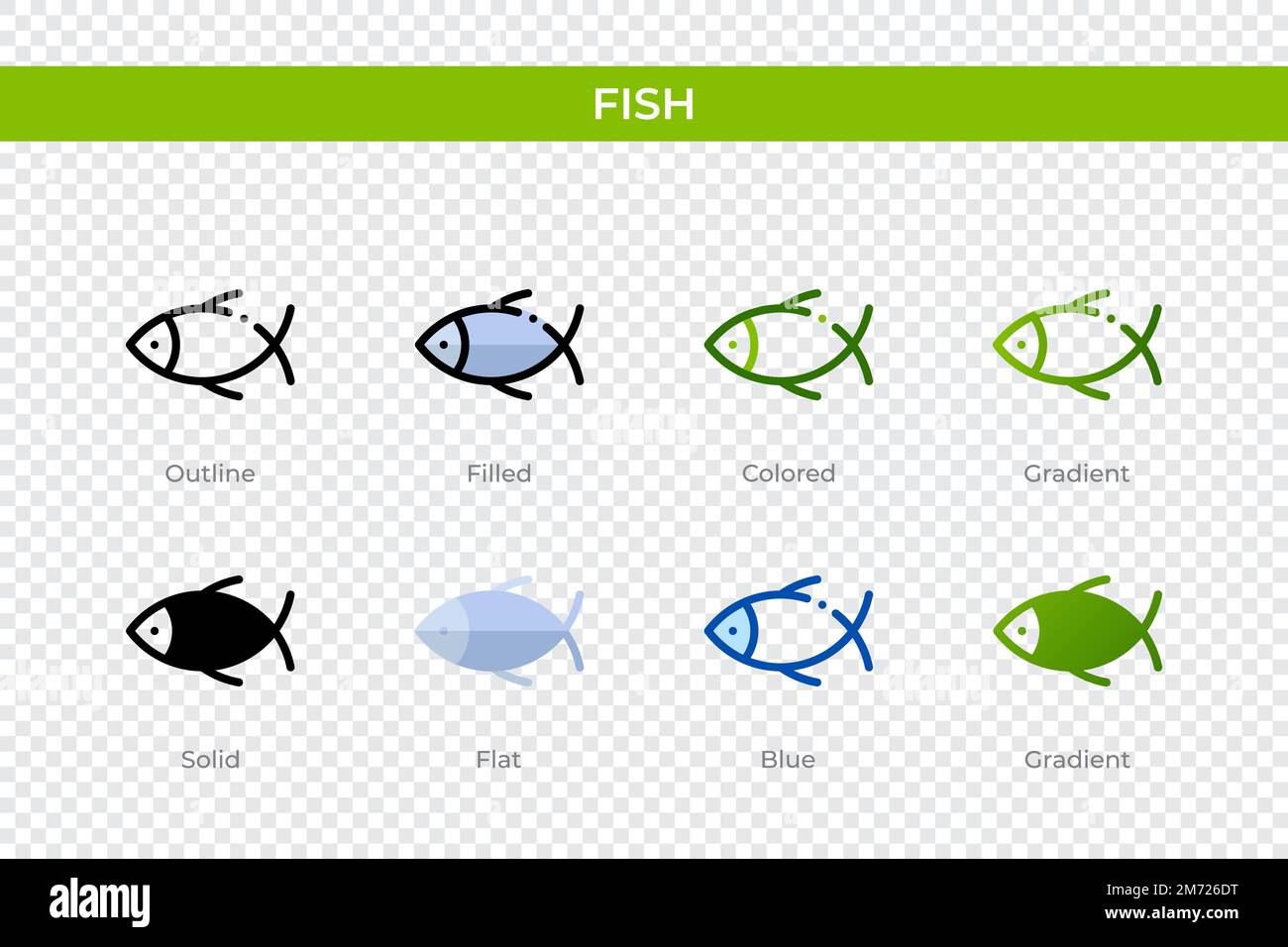 Fish icon in different style. Fish vector icons designed in outline ...