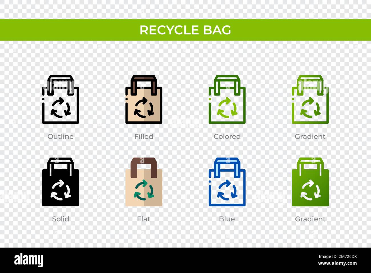Recycle bag icon in different style. Recycle bag vector icons designed in outline, solid ...