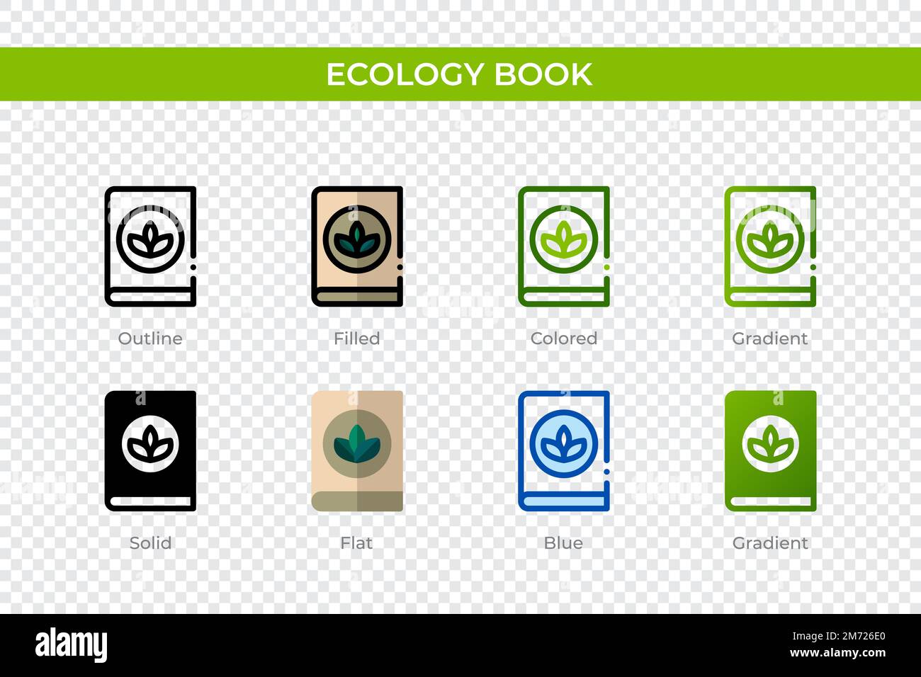 Ecology book icon in different style. Ecology book vector icons designed in outline, solid ...