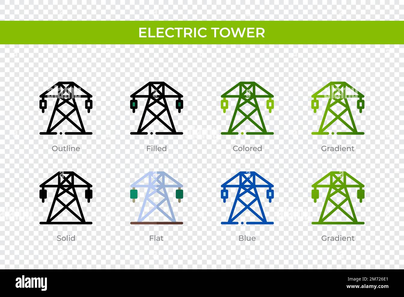 Electric tower icon in different style. Electric tower vector icons designed in outline, solid ...