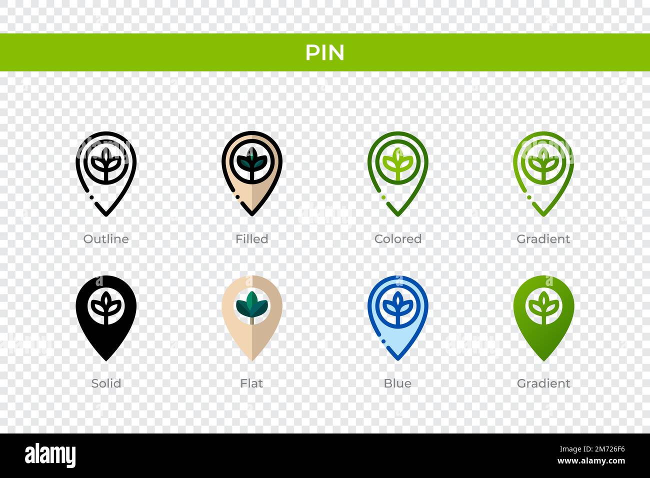 Pin icon in different style. Pin vector icons designed in outline ...
