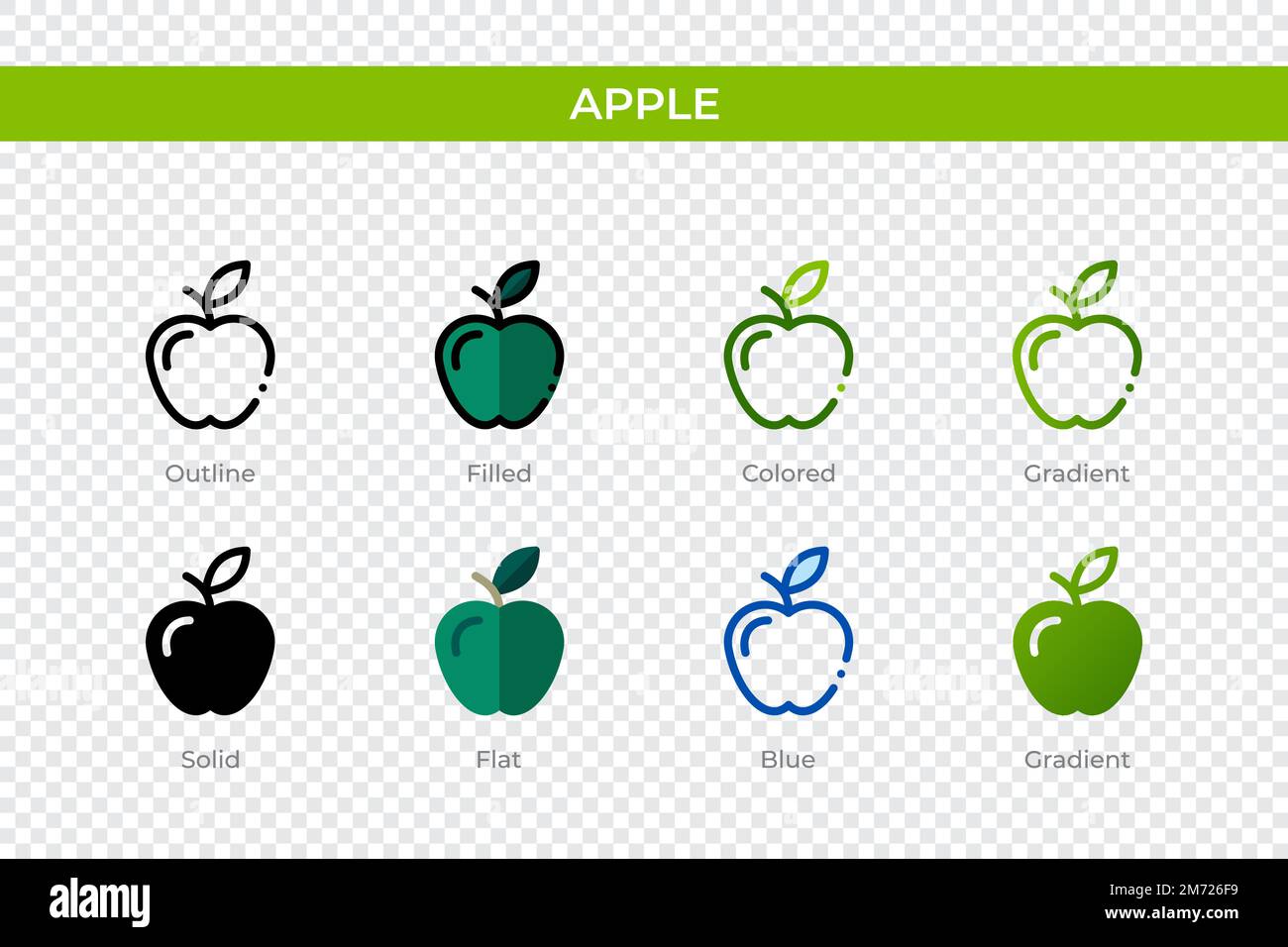 Apple icon in different style. Apple vector icons designed in outline ...