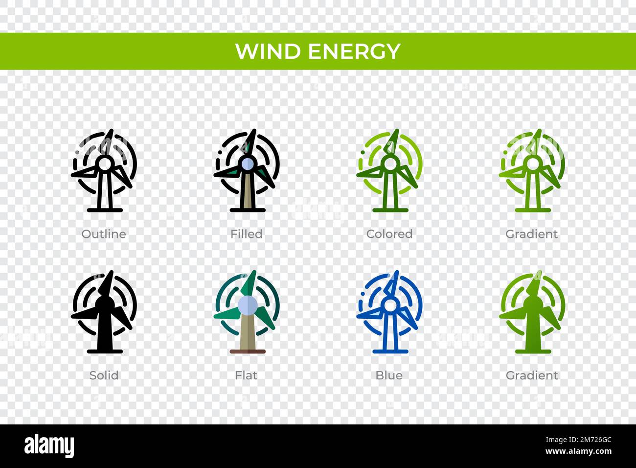 Wind energy icon in different style. Wind energy vector icons designed in outline, solid ...