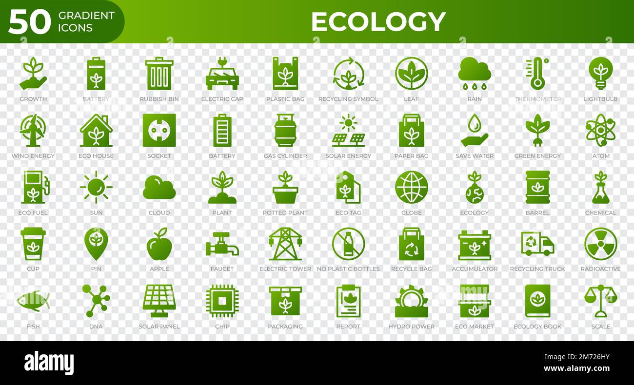 Set of 50 Ecology web icons in gradient style. Recycling, biology ...
