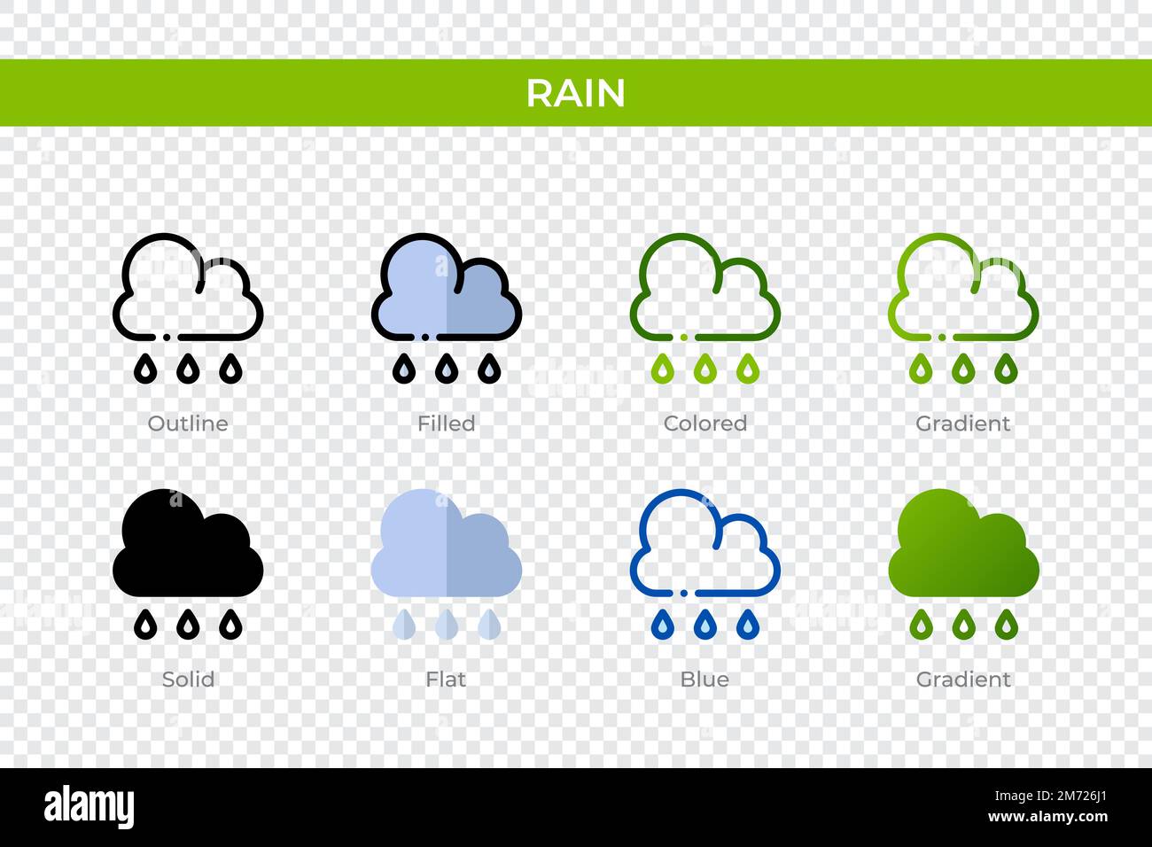 Rain icon in different style. Rain vector icons designed in outline ...