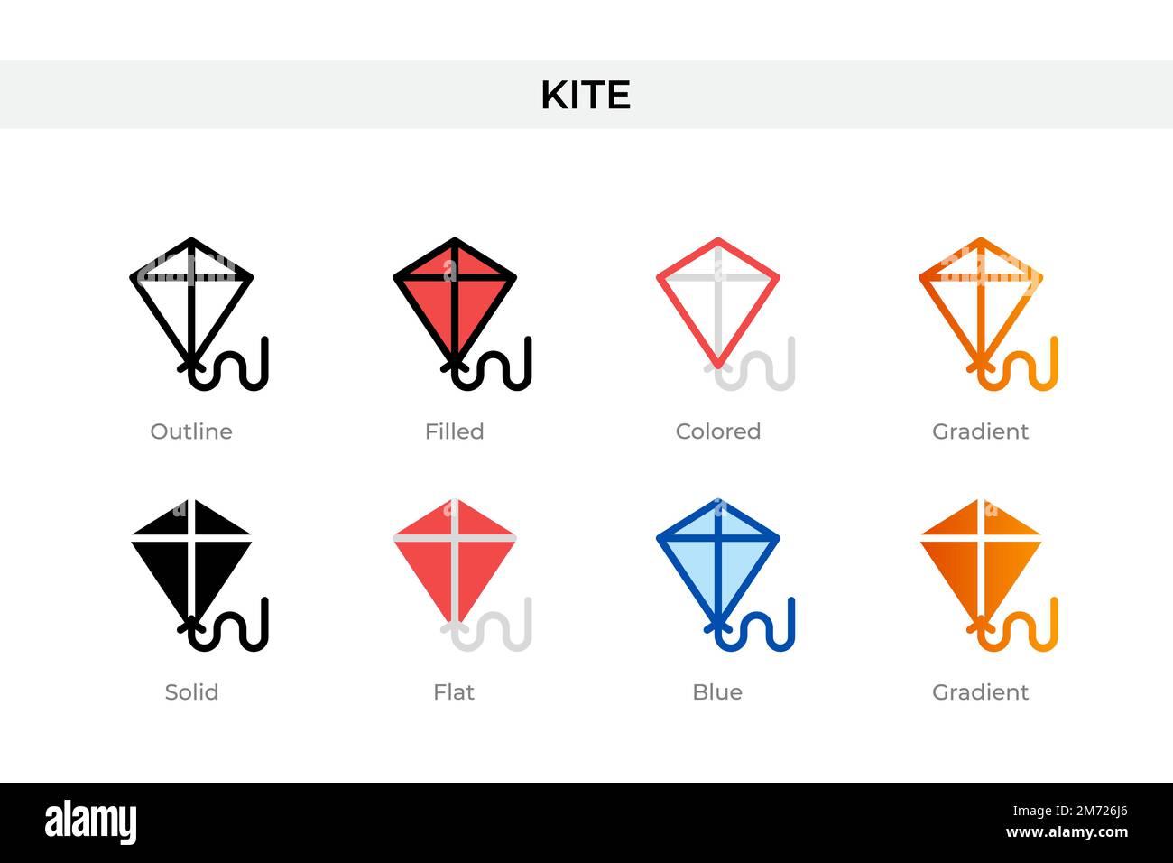 kite icon in different style. kite vector icons designed in outline ...