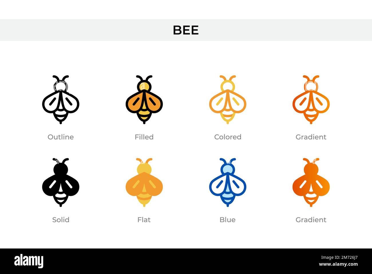 bee icon in different style. bee vector icons designed in outline, solid, colored, filled ...