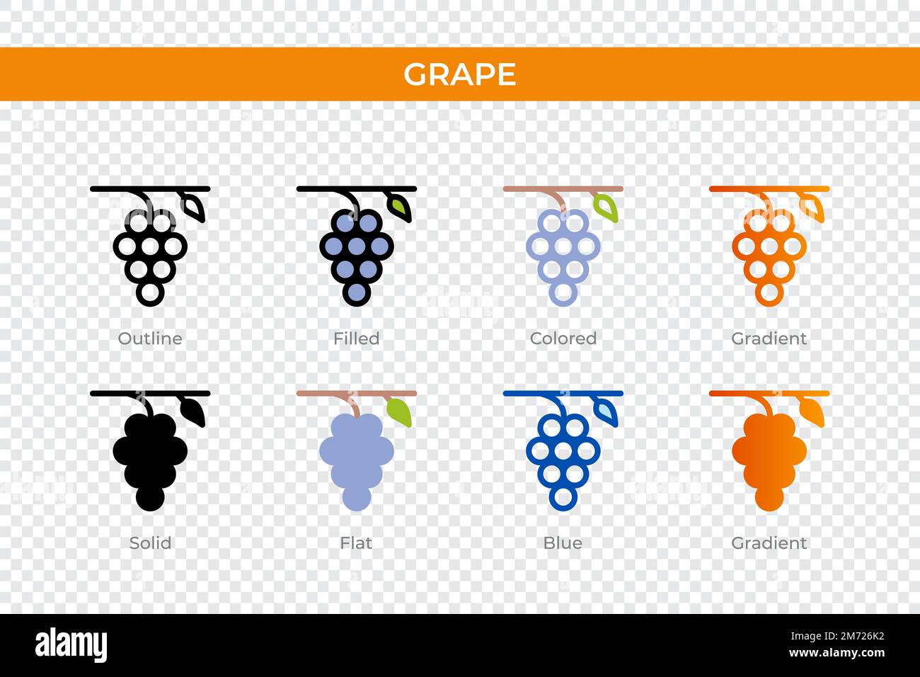 grape icon in different style. grape vector icons designed in outline ...