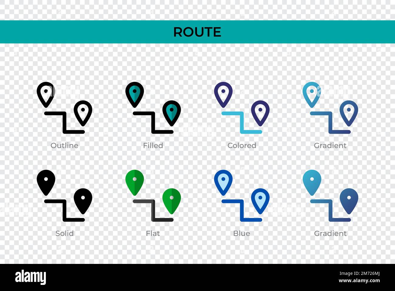 Route icon in different style. Route vector icons designed in outline, solid, colored, filled ...