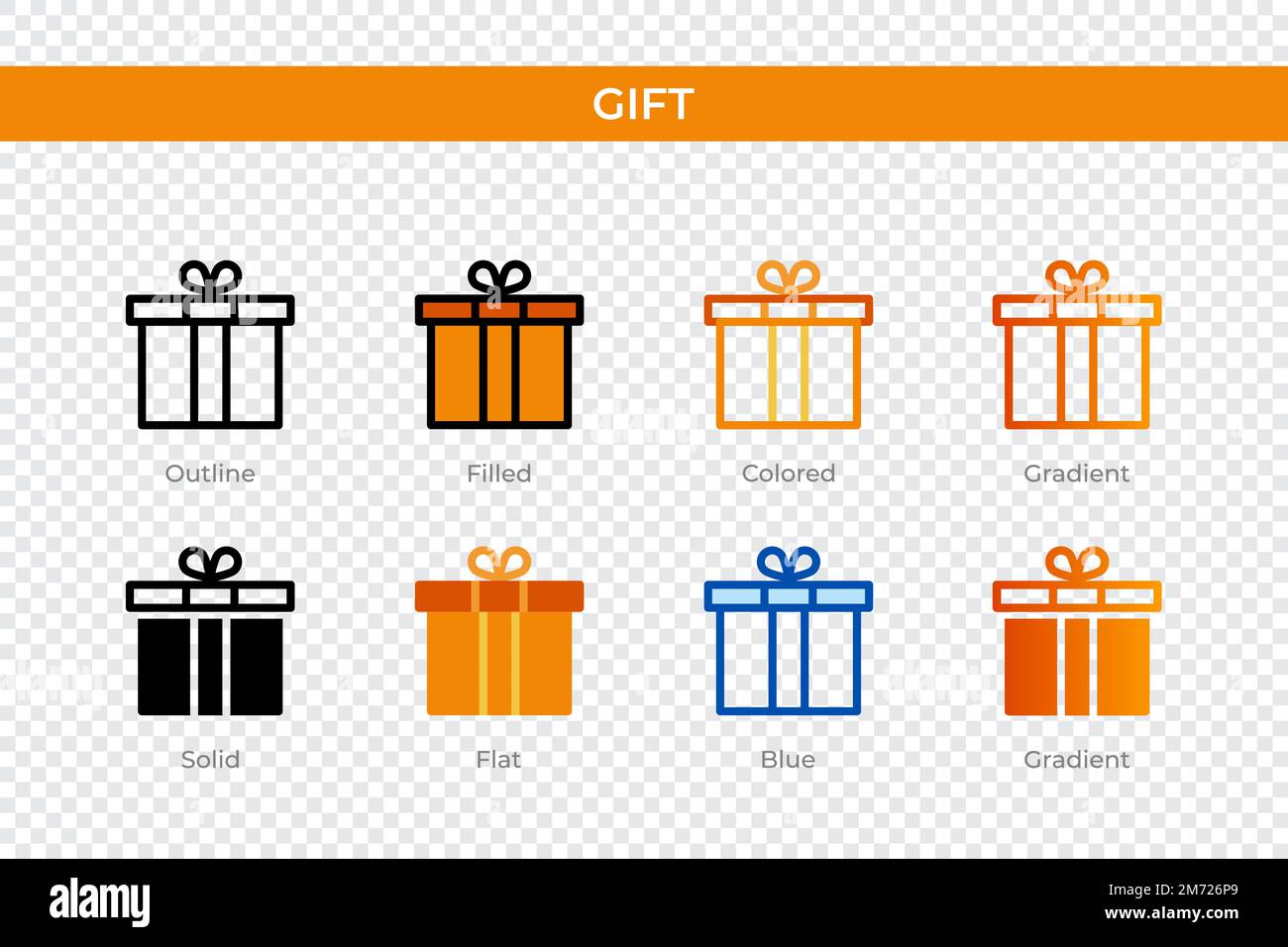 gift icon in different style. gift vector icons designed in outline ...