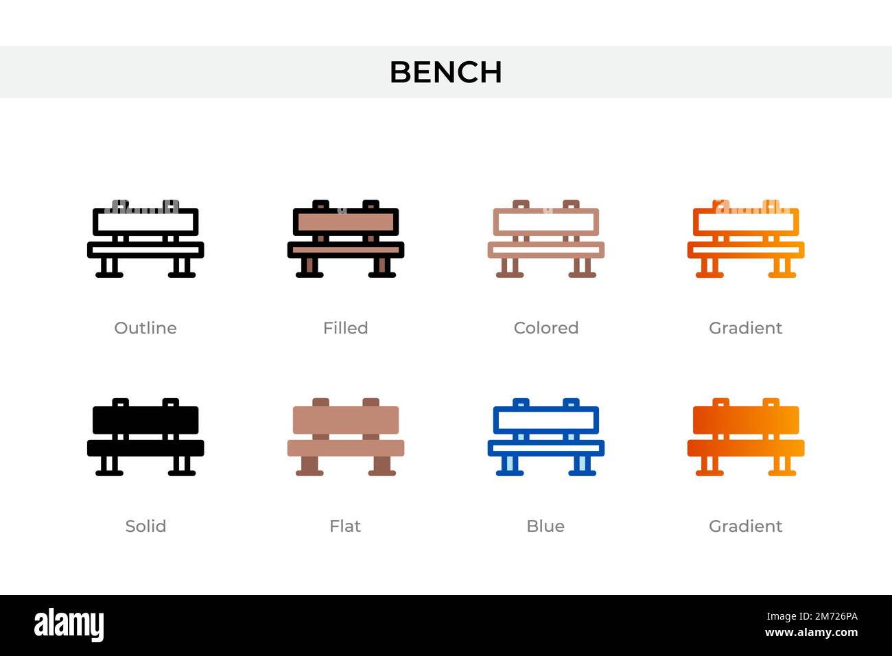 bench icon in different style. bench vector icons designed in outline ...