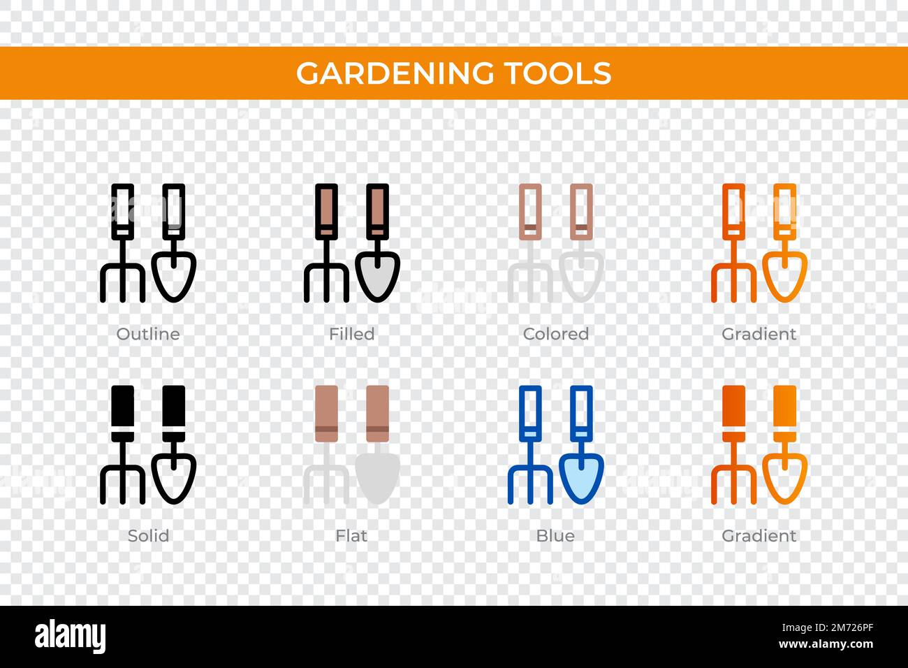 gardening tools icon in different style. gardening tools vector icons ...