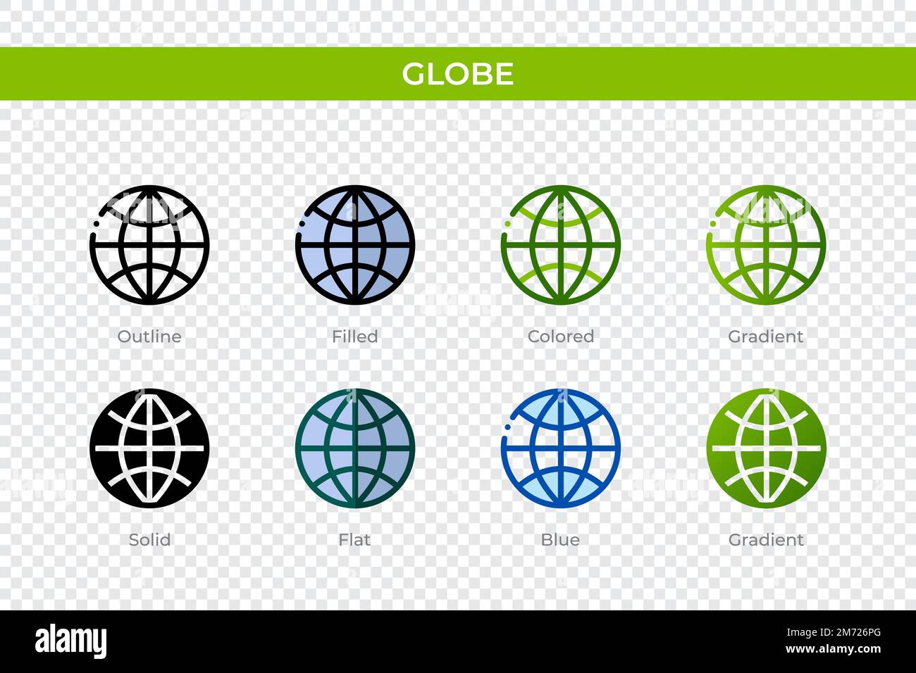 Globe icon in different style. Globe vector icons designed in outline, solid, colored, filled ...