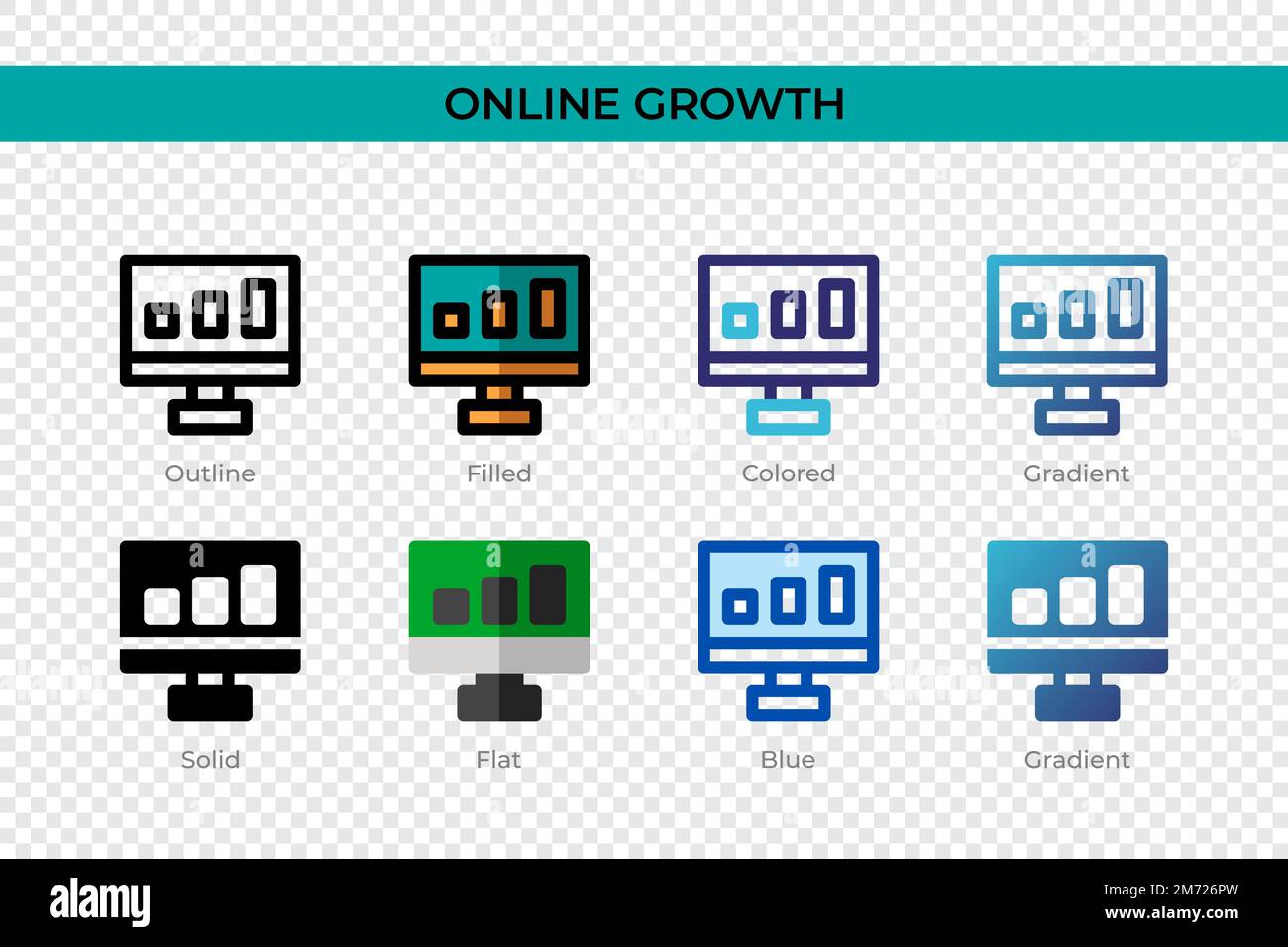 Online Growth icon in different style. Online Growth vector icons designed in outline, solid ...